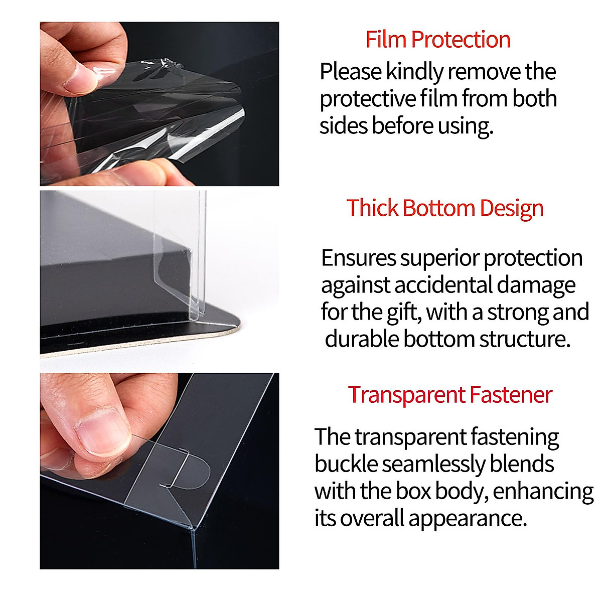 FERGONO 1PC Clear Gift Box, 6.69 x 6.69 x 11.02 inch Transparent Gift Box, Transparent Display Case Gift Boxes with Base, Lid & Ribbon for Wedding, Birthday, Easter Mother's Father's Day Party