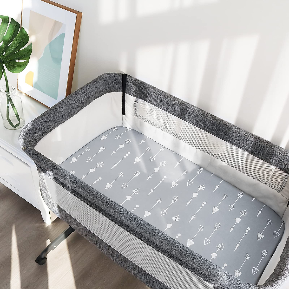 Bassinet Sheets for Boys and Girls (33" x 20"), 4 Pack, Compatible with Mika Micky, Baby Delight, Dream On Me, AMKE and Other Rectangle Bassinet Mattress, Ultra Soft & Skin Friendly, Washer & Dryer