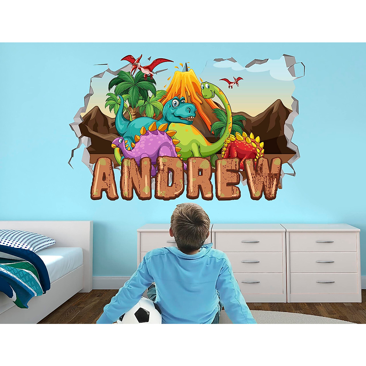 Kyle Cornhole Dinosaur Wall Decals Custom Name - Dinosaur Stickers Nursery Decor - Green