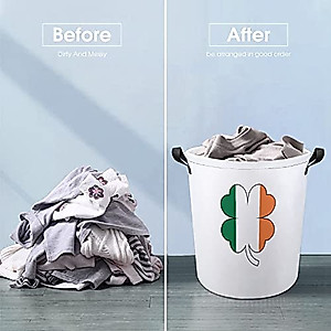 Patrick's Day Clover Leaf Large Laundry Basket Hamper Bag Washing with Handles for College Dorm Portable