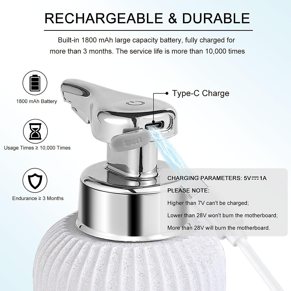 Kuxssul Automatic Foaming Soap Dispenser, 10.8oz/320ml Touchless Hand Soap Dispenser Rechargeable Foam Soap Dispenser, IPX5 Waterproof Smart Dish Soap Dispenser Electric Soap Dispenser