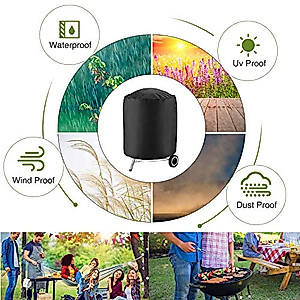 Grill Cover,(30 inch) Outdoor Charcoal Kettle Grill Cover, Heavy Duty Waterproof Round Weather Resistant BBQ Grill Covers, Dia 30"x 36"H, Black