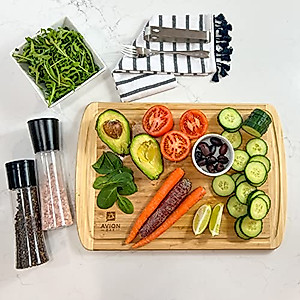 Avion Oak™ Extra Large Cutting Board (18 x 12.5 Inch) Bamboo Cutting Board with Juice Grooves, Knife Friendly, Double-Sided Large Wood Cutting Board For Kitchen