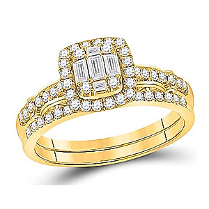 3/4 Carat (G-H, I1) Baguette Diamond Engagement Ring Wedding Set in 14K Yellow Gold