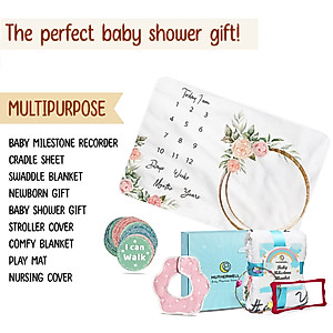 Monthly Baby Milestone Blanket for Baby Girl | Baby Monthly Milestone Blanket Large with Milestone Cards | Perfect Baby Age Blanket to Record Baby Milestones | Neutral Baby Blanket (60" x 40")