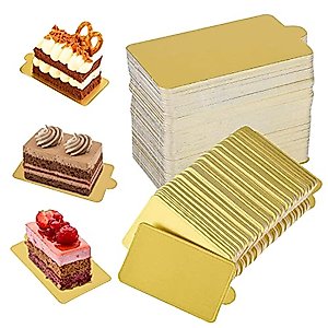 Abnaok Mini Cake Boards Golden Cardboard Mousse Cake Base 100PCS Cake Paper Board Dissert Plates Circle Patries Cardboard Cupcake Base Display Dessert Board Grease (Square Cake Base)