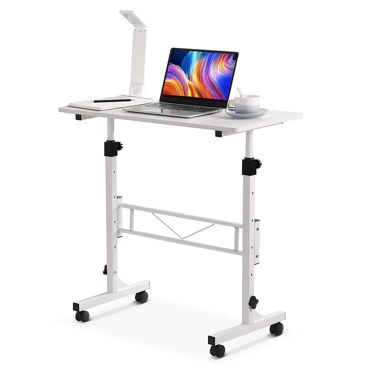 JHMYHO Portable Rolling Desks with Wheels Adjustable Height Small Laptop Desk Small Standing Desk for Small Space Uplift Mobile Work Desk on Wheels White