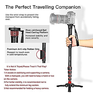 Manbily Extendable Camera Aluminum Monopod with Feet,Portable Travel Monopod with Removable Tripod Stand Base for DSLR Canon Nikon Sony Video Camcorder,5 Sections up to 67-in,Max Load 15.5 Lbs（A-222）
