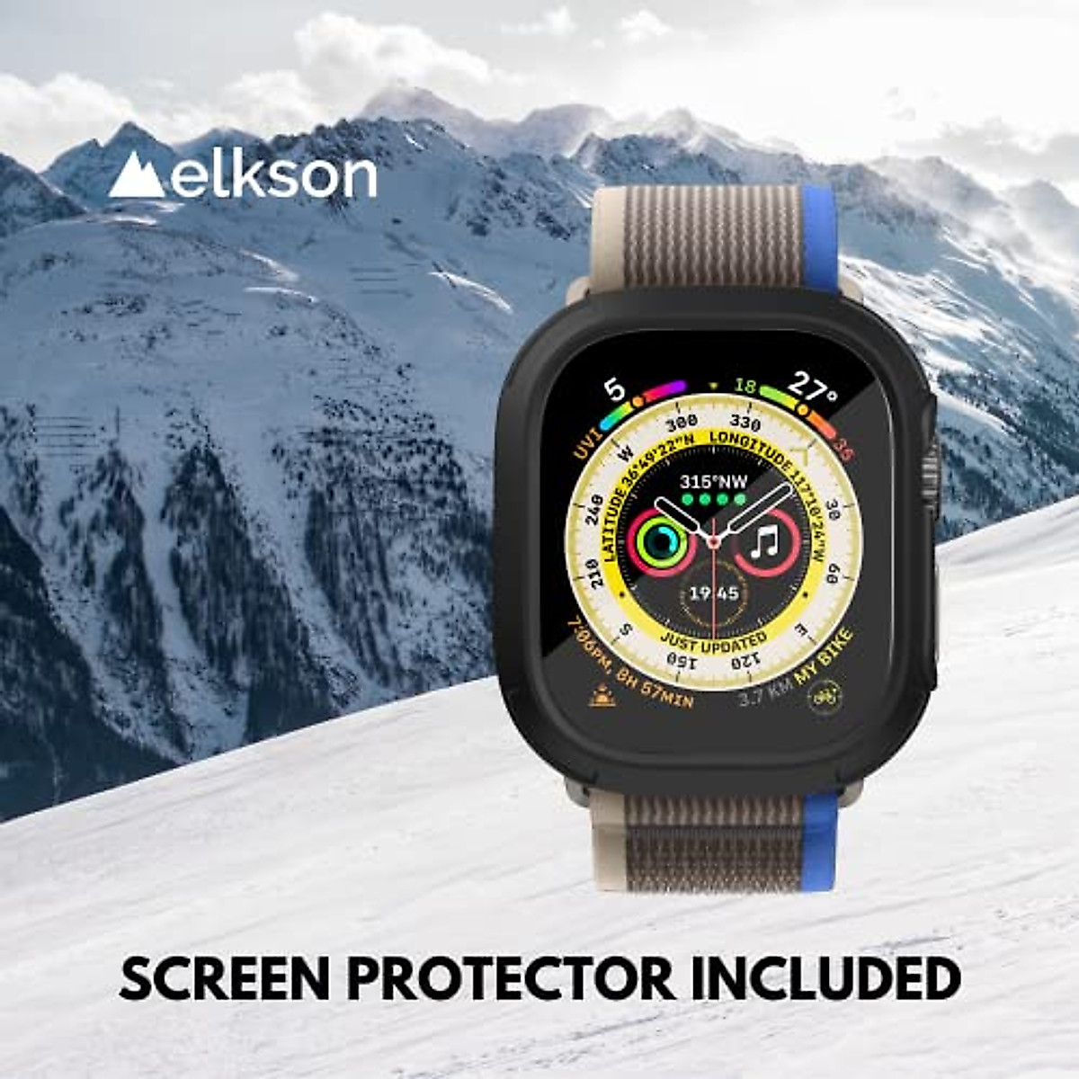 Elkson Made for Watch Ultra 2 1 Bumper Case Screen Protector Kit 49mm Quattro Max Series Rugged, Military-Grade Durable Flexible Shockproof Protective Cover with Tempered Glass for iWatch, Black