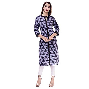 Ramkudi Indian Women's Printed Cotton Kurti Top (Grey)