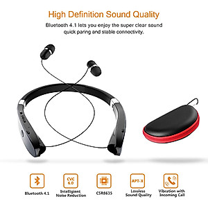 BEARTWO Foldable Bluetooth Headset, Lightweight Retractable Bluetooth Headphones for Sports&Exercise, Noise Cancelling Stereo Neckband Wireless Headset (with Carry case) (Gray Matte)