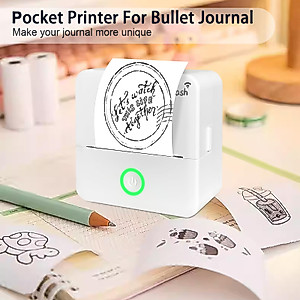 Doodle Dash Printer Mini Printer Sticker Maker Bluetooth Connection Cell Phone, Tablet with 5 Self-Adhesive Rolls Printing Paper Wireless Inkless Pocket Printer Suitable for Photos, Study (White)