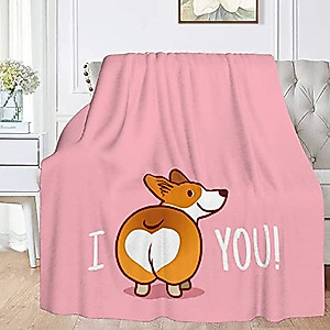 FeHuew Pink Cute Corgi I Love You Soft Throw Blanket 40x50 inch Lightweight Flannel Fleece Blanket for Couch Bed Sofa Travelling Camping for Kids Adults