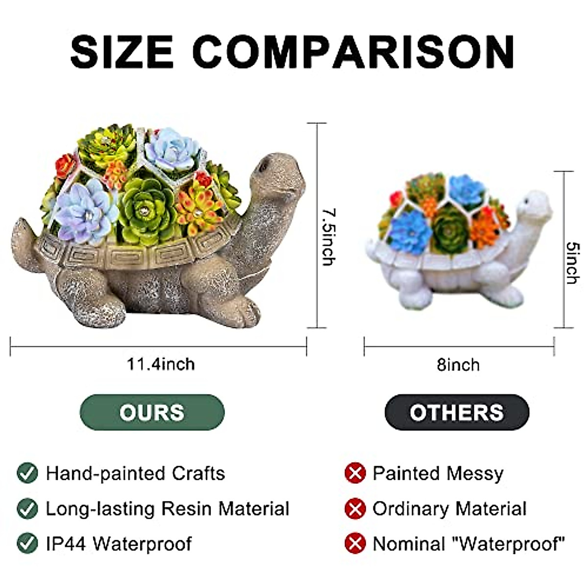 GIGALUMI 【Upgraded】 11.5 Inch Solar Garden Statues Turtle Figurine with Succulent and 7 LEDs - Outdoor Fall Winter Garden Decor Statue Large Tortoise Statues for Yard Lawn Outdoor Decoration Gifts