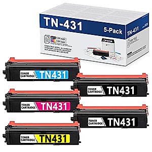 LOMENTICS TN431BK TN431C TN431M TN431Y Toner Cartridge Compatible Standard Yield Toner Replacement for Brother TN431 HL-L8260CDW L8360CDW DCP-L8410CDW MFC-L8610CDW Printer (5-Pack, 2BK+1C+1M+1Y)