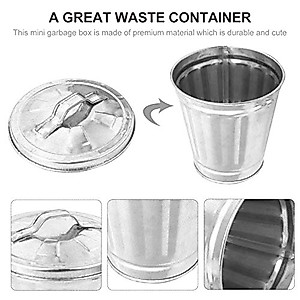 VOSAREA Plastic Bins 4pcs Desktop Garbage Trash Can Mini Metal Rubbish Bin with Lid Iron Flower Pots Tabletop Waste Bin for Kitchen Bedroom Office Decor Car Cup Holder