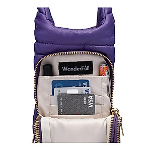 WanderFull Original Crossbody HydroBag | Quilted Water Bottle Carrier | Puffer Tote Tumbler Holder with Pockets for Purse, Phone & Accessories | Carry Travel Essentials (Deep Violet)