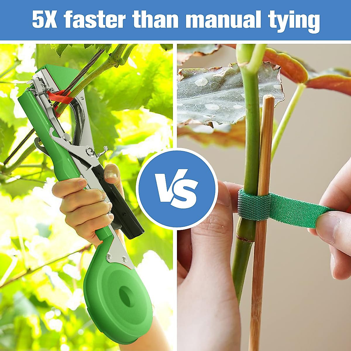 FUNTECK Plant Tying Machine for Grapes, Raspberries, Tomatoes and Vining Vegetables, Comes with Tapes, Staples and Two Replacement Blades,Green