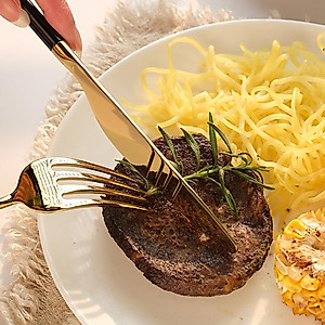 Black and Gold Silverware Set 30 Pieces 18/10 Stainless Steel Flatware Set Service for 6, Tableware Cutlery Set Mirror Polished & Dishwasher Safe (6 Set-30 Piece)