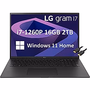 LG Gram 17 17Z90Q Ultra-Lightweight 17" QHD+ IPS (Intel 12th Gen i7-1260P, 16GB RAM, 2TB SSD, Military Grade) Business Laptop, 17.5hr Battery, Backlit, 2 x Thunderbolt 4, Webcam, Win 11 Home (Renewed)