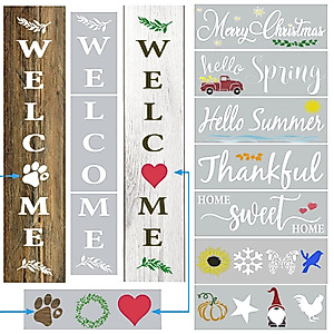 Large Welcome Stencils for Painting on Wood - Vertical Welcome Sign for Front Porch Decor - Stencils for Crafts Reusable - Farmhouse Stencils & Drawing Templates for Signs, Canvas, Walls & Art Decor