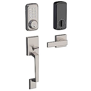 Zomoss Keyless Entry Door Lock Handle Set, Front Door Electronic Keypad Deadbolt Knob Lever Set, Auto Lock, 20 User Codes, 1 Touch Locking, Satin Nickel