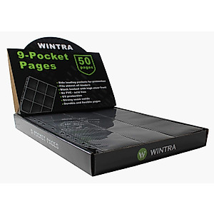 WINTRA 1800 Pockets Trading Card Pages, 9-Pocket Side-Loading Card Sleeves Protectors, Sports Card Collector Album Sheets for Ring Binder(100 Background Pages)