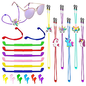 SKYCOOOOL 24 PCS Kids Glasses Strap Rainbow Unicorn Adjuster Anti-slip Silicone Eyeglass Straps Glasses Retainer Cute Decorations For Girls