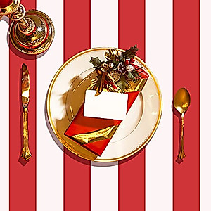 peony man 2 Pieces Red and White Striped Tablecloth Plastic Stripe Table Cover Carnival Circus Tablecloths Waterproof Rectangle Tablecloth for Holiday Party Picnic Decoration, 54" x 107"