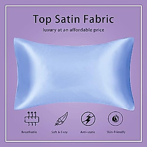 Luxury Satin Silk Pillow Case 2 Pack Pillowcase for Hair and Skin Satin Pillow Covers with Zipper Closure (Standard(20"x26"), Light Blue)