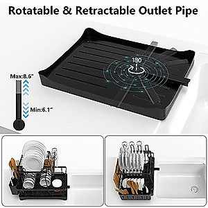 Yeepoo Dish Drying Rack 2 Tier and Triangle Roll-Up Drying Rack Set for Kitchen Counter Come with Cup Rack Utensil Holder Cutting Board Holder Rustproof Stainless Steel Dish Drainer with Drainboard
