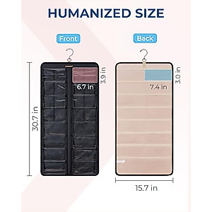 BAGSMART Hanging Jewelry Organizer, Dust Proof Sunglasses Storage Case Wall Mounted, Travel Dual Sided Glasses Case Multiple Pairs, Eyeglasses Holder with 32 Clear Slots & Metal Hook, Black