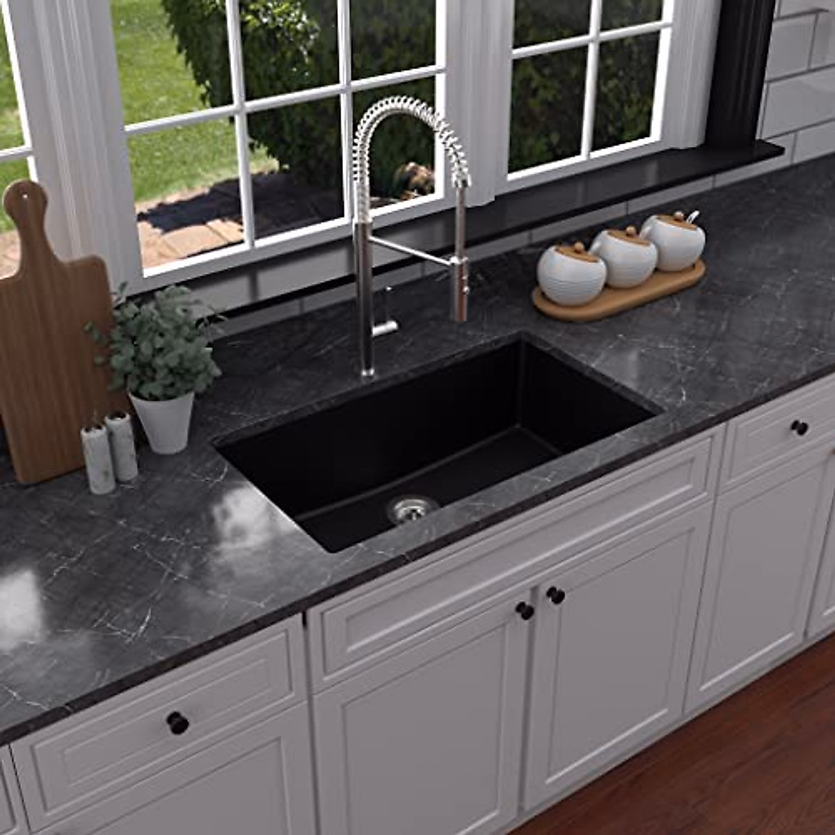 Karran QU-812 Undermount 32.5 in. Large Single Bowl Quartz Kitchen Sink in Black