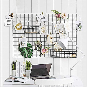 GBYAN Wall Grid 2 Pack Grid Wall Panels Wall Organizer Picture Board for Room and Office Photo Display Board with Clips, 25.6"x17.7"