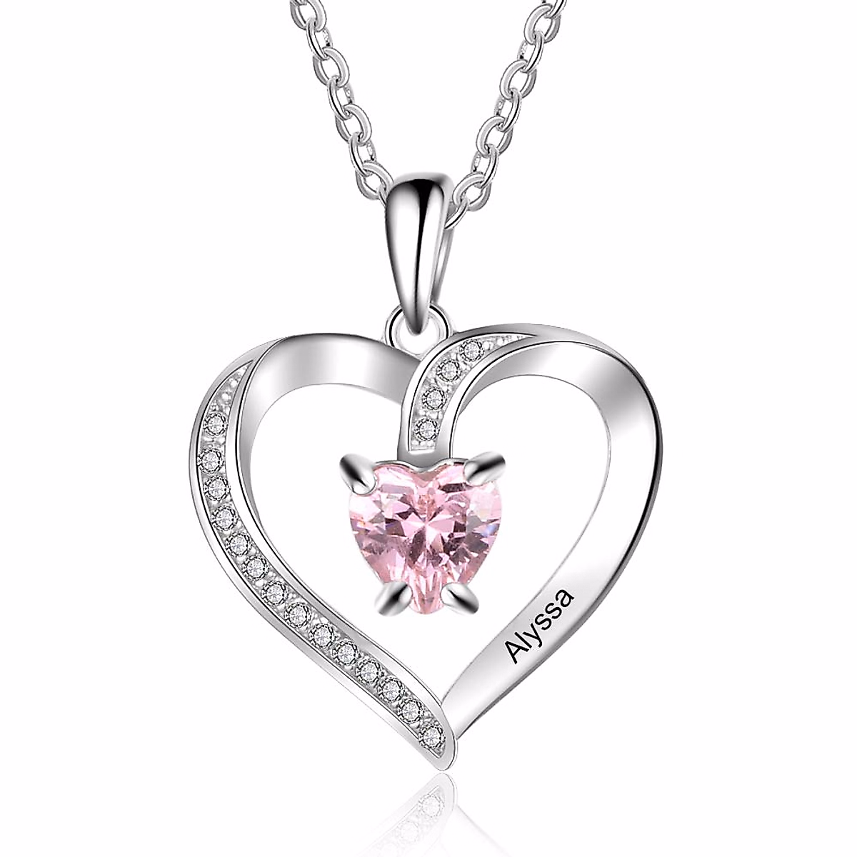 Gemszoo Personalized Names Heart Necklace with Simulated Birthstone Pendant Necklace for Women Mother (1 Name)