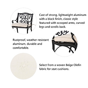 Glitzhome Elm Plus Set of 2 Cast Aluminium Patio Dining Chairs with Armrests Outdoor Chairs Dining Furniture, All Weather Frame with Thick Cushion for Porch Yard Balcony Kitchen, Beige