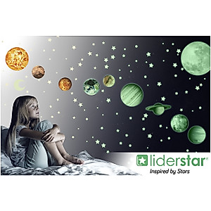 Glow in The Dark Stars and Planets, Bright Solar System Wall Stickers -Glowing Ceiling Decals for Kids Bedroom Any Room,Shining Space Decoration, Birthday Christmas Gift for Boys and Girls (Green)