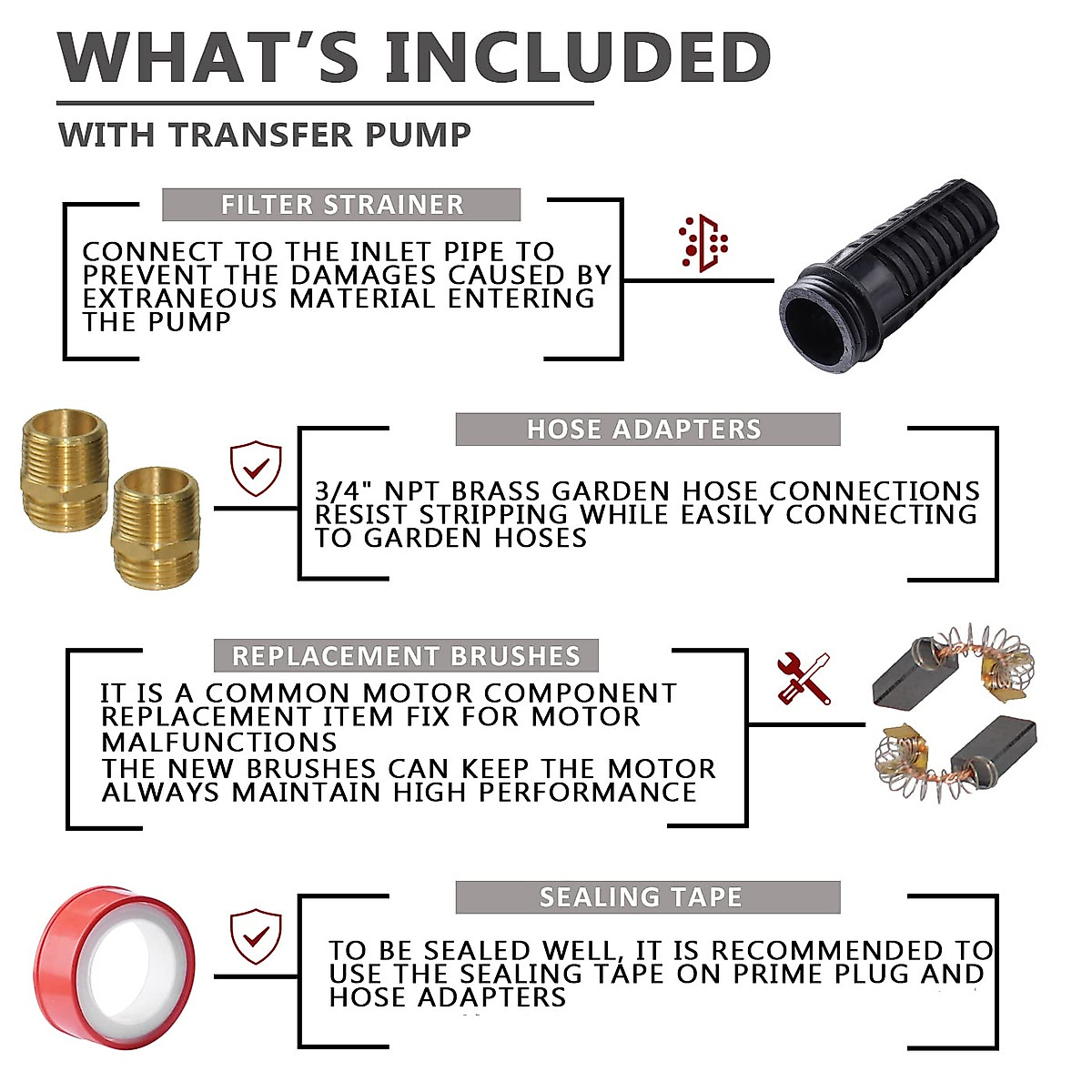 EXTRAUP 115Volt 1/2HP 1500 GPH Heavy Duty High Pressure Cast Iron Casing Water Transfer Utility Pump With Brass Connectors and Suction Strainer