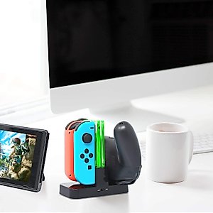 Charging Dock Station Compatible with Pro Controller/Joy Cons, FYOUNG Controller Charger Replacement for Switch/Switch Lite/Switch OLED with a Type-C Charging Cable- Black