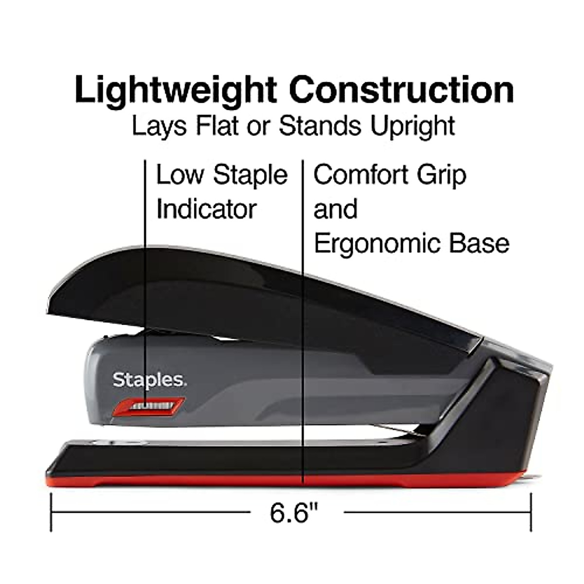 Staples 1798852 One-Touch Desktop Stapler Full-Strip Capacity Gray/Black/Red (44425)