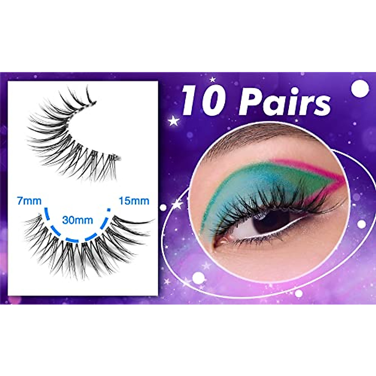 wiwoseo False Eyelashes Natural Lahes Wispy Russian Strip Lashes Clear band 15MM Cat Eye Lashes for Small Eyes 10 Pairs Pack