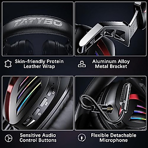 Wireless Gaming Headset for PS5 PS4 PC Switch, 2.4GHz Gaming Headphones with Microphone Detachable Noise Canceling, 7.1 Stereo, 30Hr Battery, USB & Type-C Double Dongle