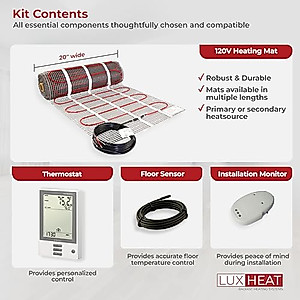 LuxHeat 30 Sqft Mat Kit, 120v Electric Radiant Floor Heating System for Under tile, Stone and Laminate. Kit Includes Alarm, Heated Floor Mat, OJ Microline Programmable Thermostat with GFCI & Sensor