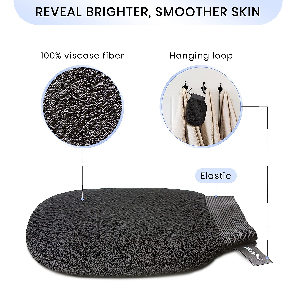 SimpleField Korean Exfoliating Mitt for Remove Dead Skin. 2 Pack 100% Viscose Kessa Deep Exfoliating Gloves for Body Scrub, Keratosis Pilaris and Self Tanning. Easily Smooth Skin Surface.