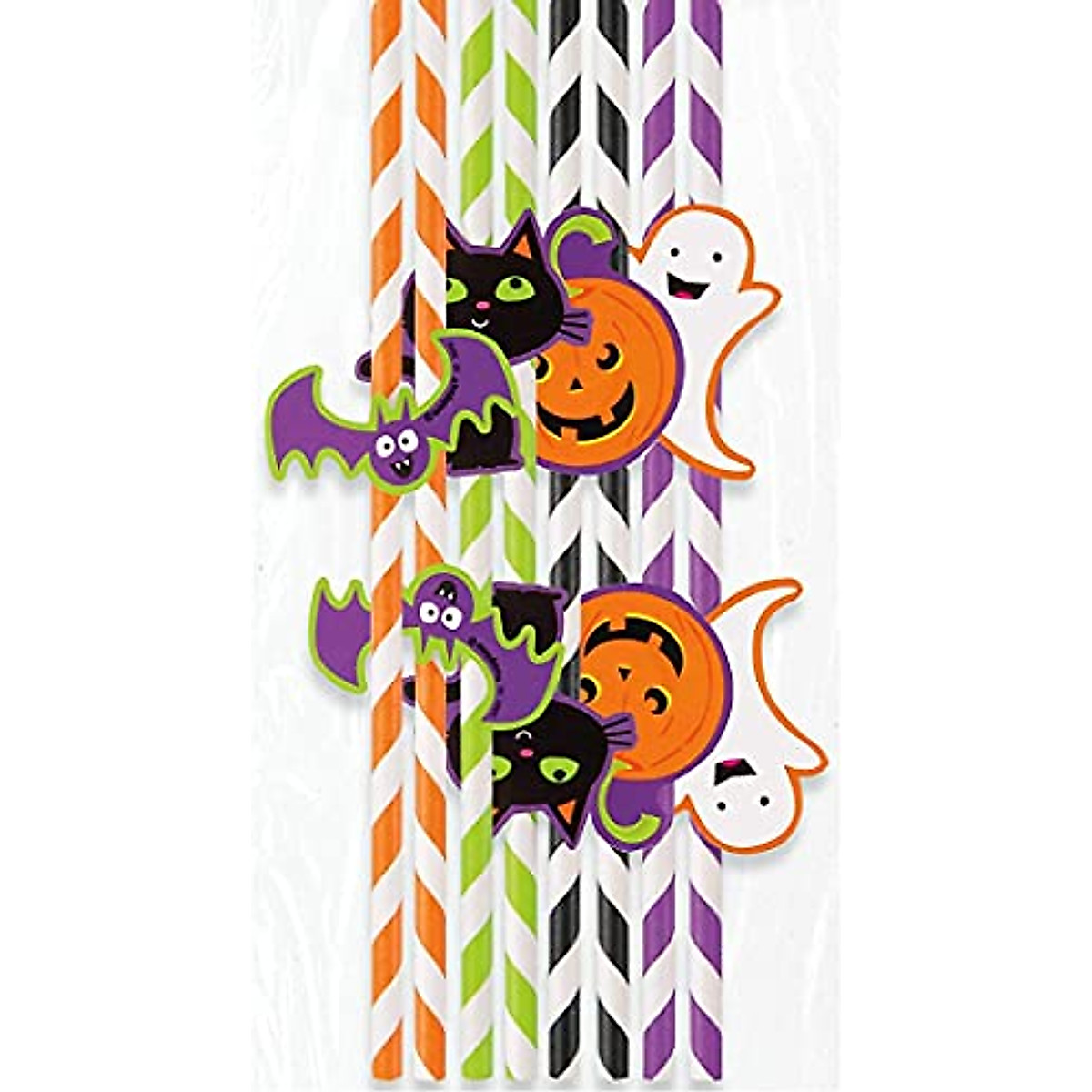 Multicolor Halloween Decal Striped Paper Straws (Pack of 8) - 11.25" - Eco-friendly & Fun, Perfect for Spooky Parties