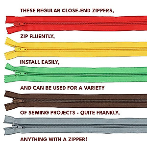 Madam Sew 44pcs 8 Inch Zippers for Sewing Garments – Bulk Zippers with Plastic Coil Teeth, Heavy Duty Metal Zipper Pulls and Nylon Tapes – Colorful Closed End, Non-Separating Zippers in 22 Colors