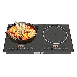Electric Countertop, Double Burners Stove Hot Plate USA, 110V 1200W+1200W Portable Electric Household Black Super Power Double Induction Cooker With Touch Control Keys For Kitchen, Restaurants
