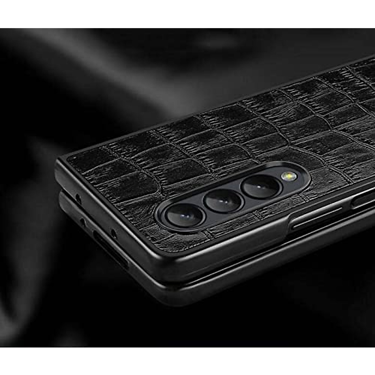 EEKUY Genuine Leather Shockproof Phone Cover, Crocodile Pattern Case for Samsung Galaxy Z Fold 3 (SM-F9260) (2021) [Screen & Camera Protection],Blue