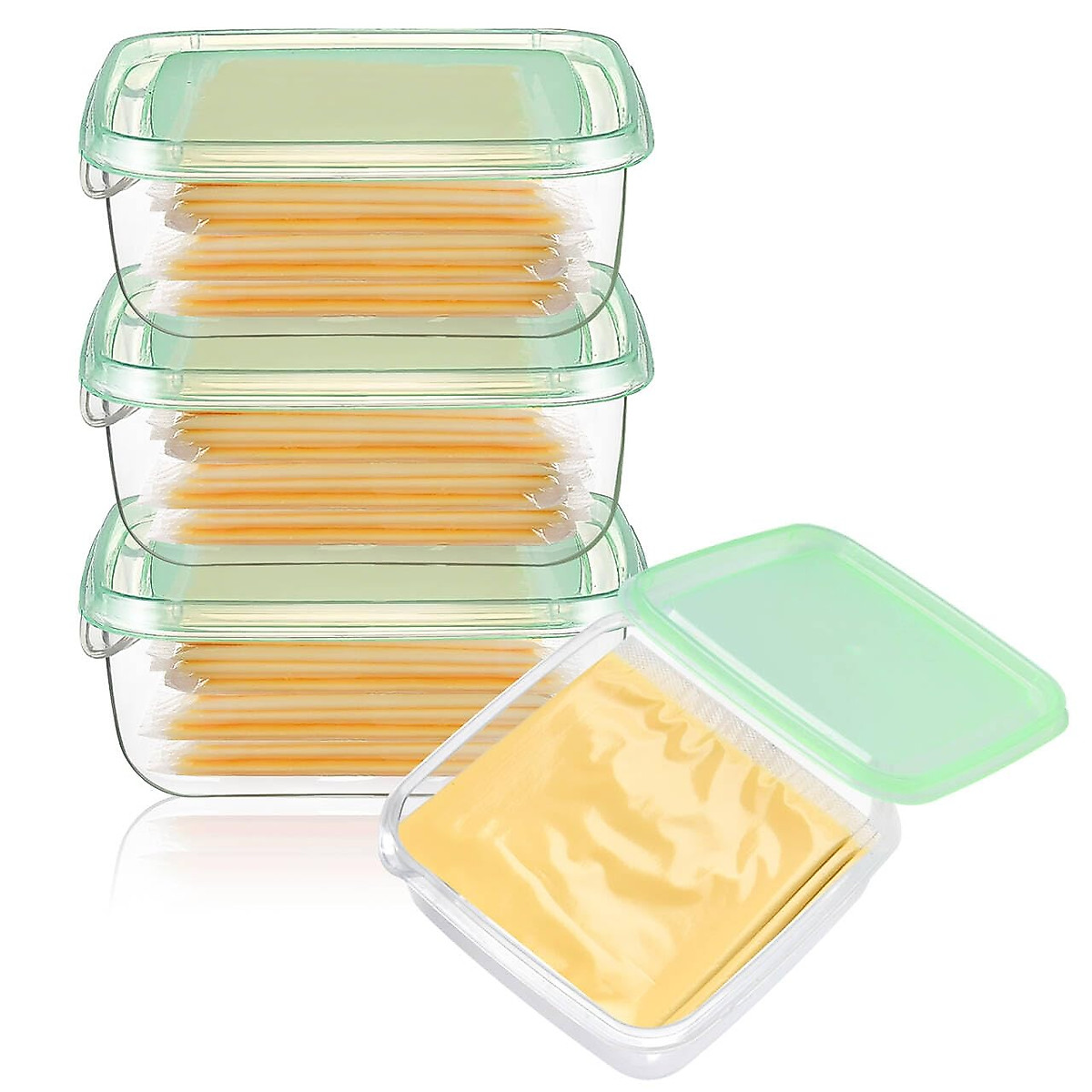 Lainballow 4 Pcs Cheese Container For Refrigerator, Plastic Cheese Slice Holder with Lids, Sliced Cheese Keeper For Fridge, Airtight Cheese Box for Refrigerator Food