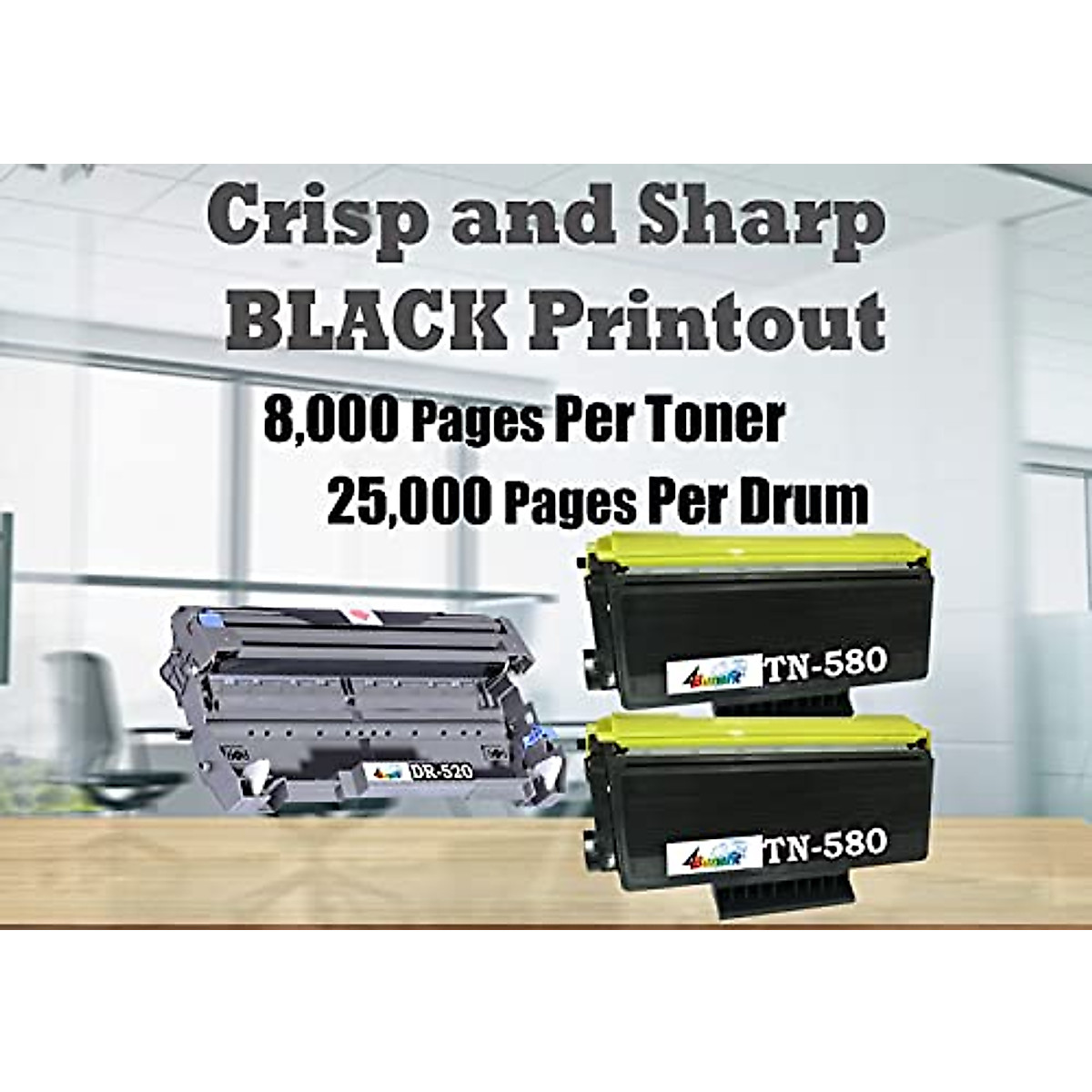 (Toner + Drum) 4Benefit Compatible Replacement TN580 DR520 Toner Cartridge Drum Unit (Set of 3) 2xTN-580 and 1xDR-520 Work for HL-5250DN HL-5270DNHL-5370DW HL-5380DN Laser Printer